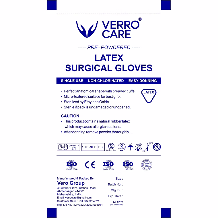Verro Care Powdered Latex Surgical Sterile Gloves - Premium Quality