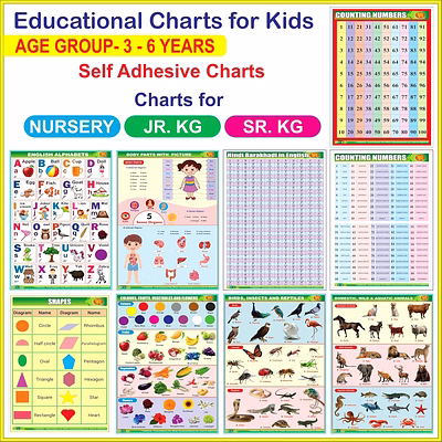 9 Charts – Alphabets abcd Chart, Colours Fruits Vegetables Flowers ...