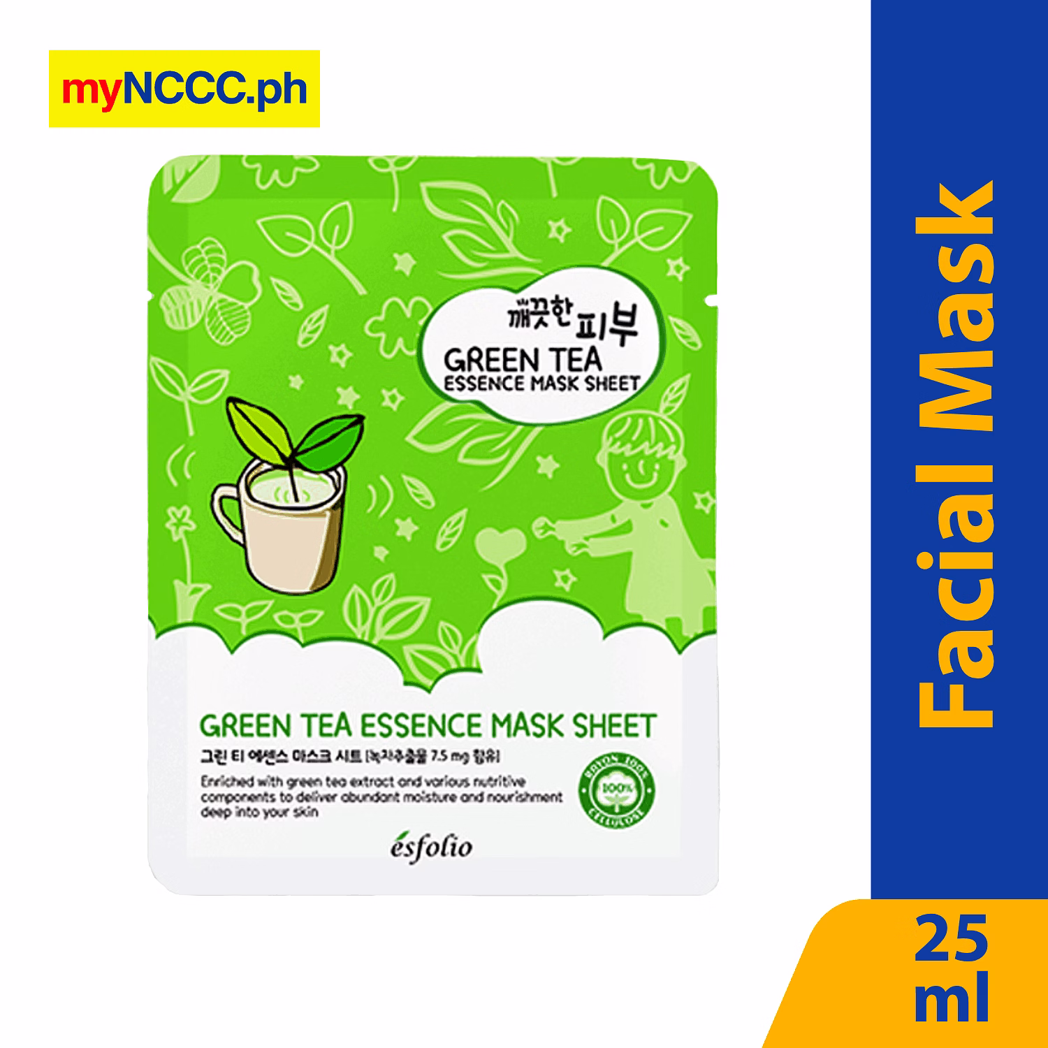 Esfolio Mask Sheet Pure Skin Green Tea Essence 25ml - | NCCC Online Store
