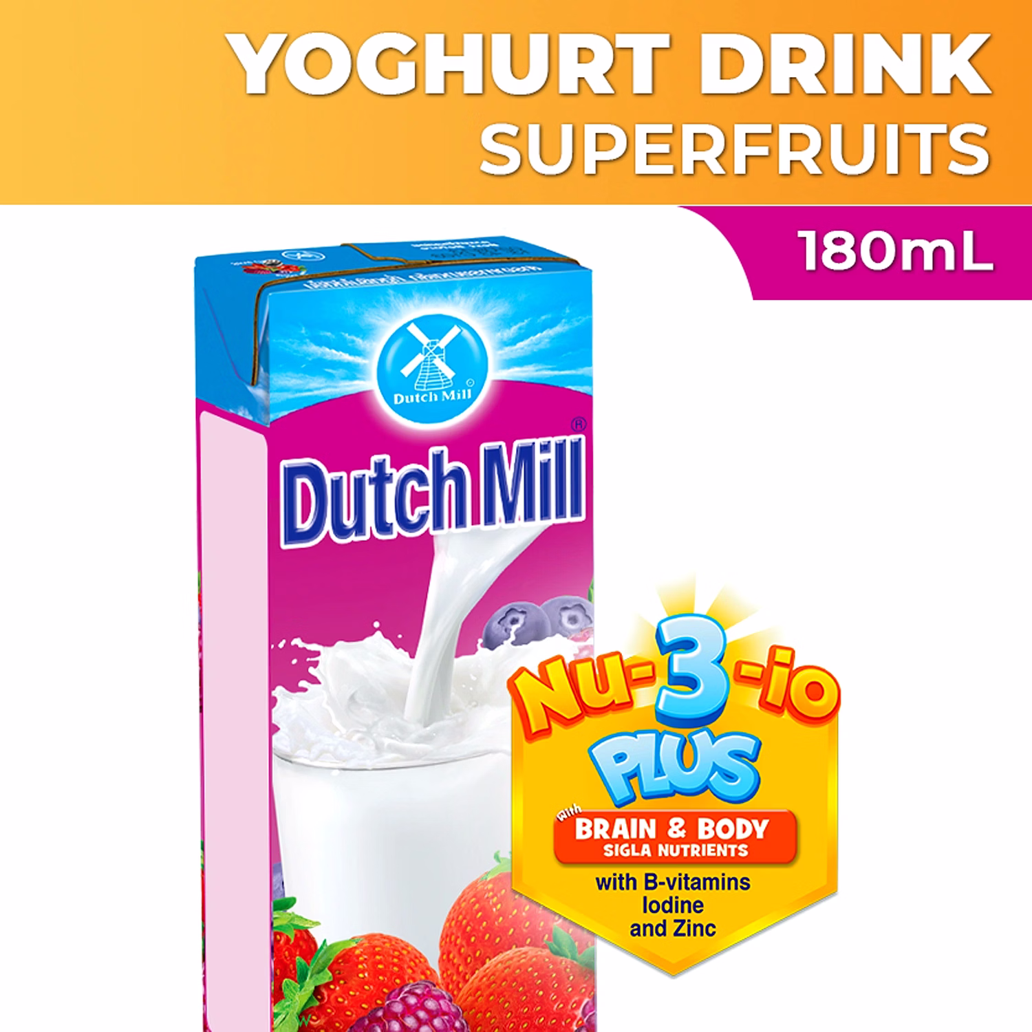 Dutch Mill Yoghurt Drink Superfruits with Mixed Berries Juice 180ml ...