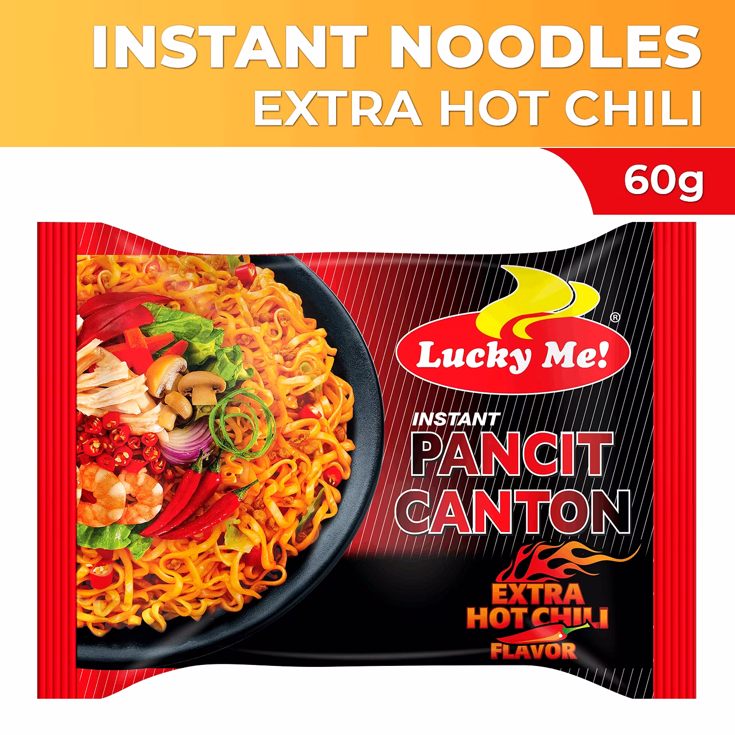 Lucky Me! Pancit Canton Instant Noodles Extra Hot Chili 60g - | NCCC Online Store