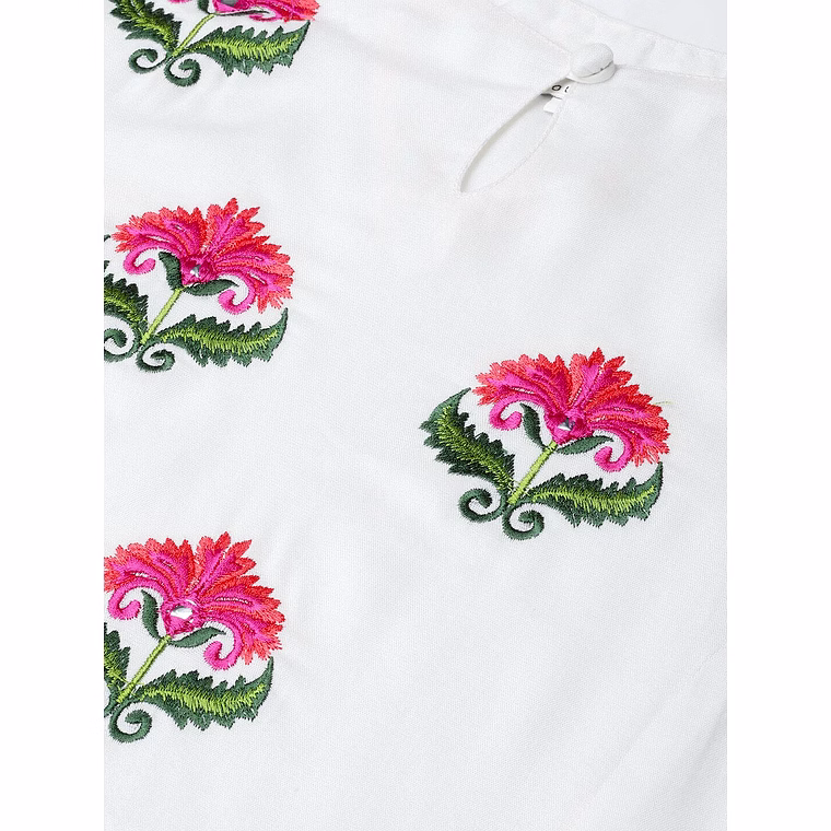 Bhama Couture Women White & Pink Yoke Design Kurta with Palazzos