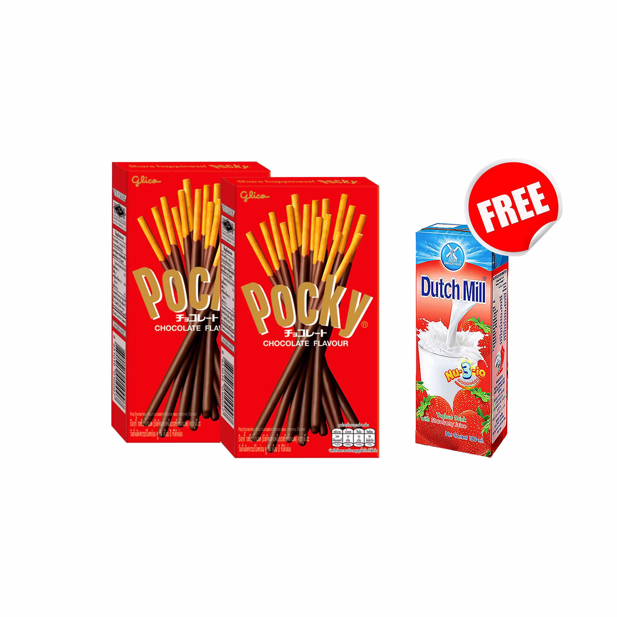 Buy 2 Glico Pocky Chocolate 40g FREE Dutch Mill Strawberry Yoghurt Drink 180ml - | Tagum Mall