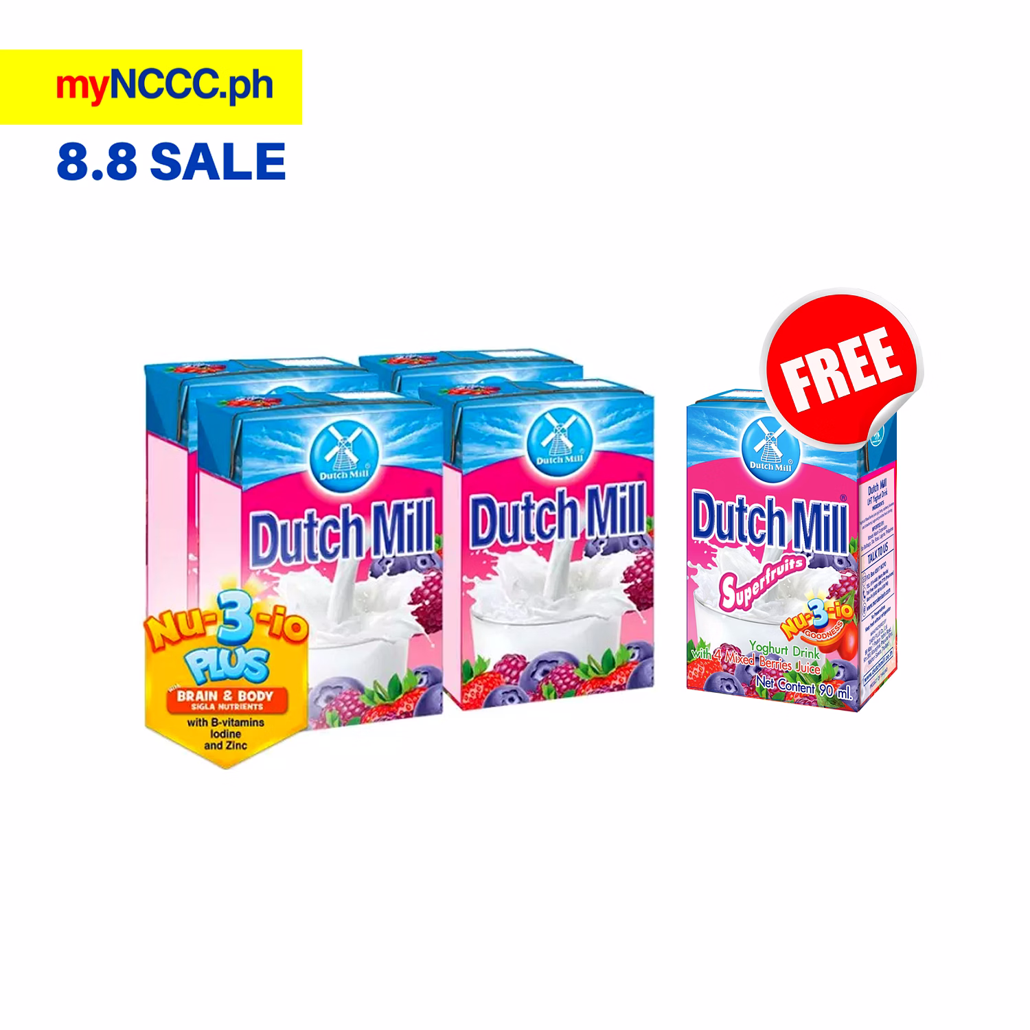 Buy 4+1 Dutch Mill Superfruit Yoghurt with Mixed Berries 90ml - | Tagum ...
