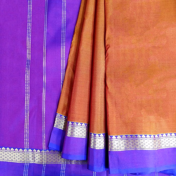 GiTAGGED Salem Burning Sand Double Shaded Pure Mulberry Silk Saree