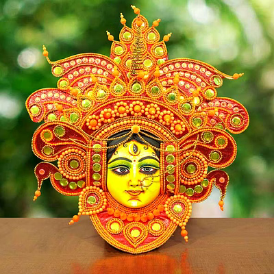Wing Styled Crowned Devi Chau Mask - | Indian Business Portal
