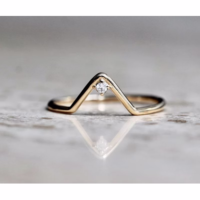 10K Solid Gold Chervron V Shape Double Cut Diamond Ring Handmade ...