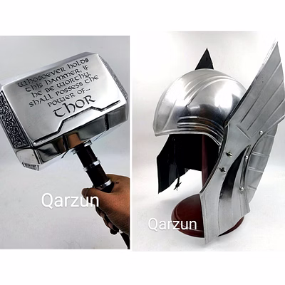 Set of Power Thor Hammer Thor Mjolnir and Medieval Thor Helmet, Mild ...