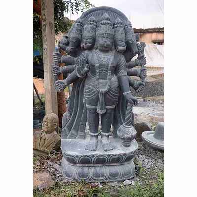 Gonasika Black Muguni Stone Panch Mukhi Hanuman Statue for Spiritual Growth